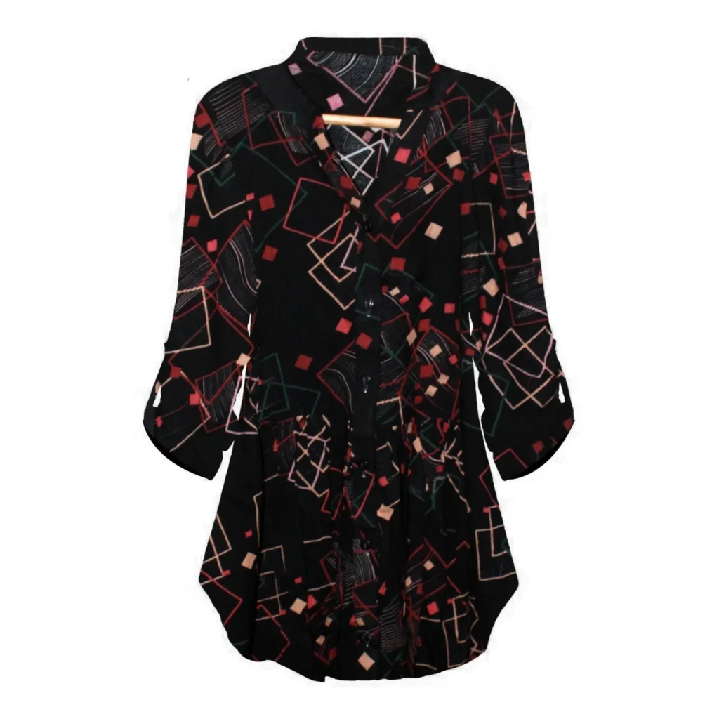 Black & Red Geometric Print Top Shirt – 800Boutique